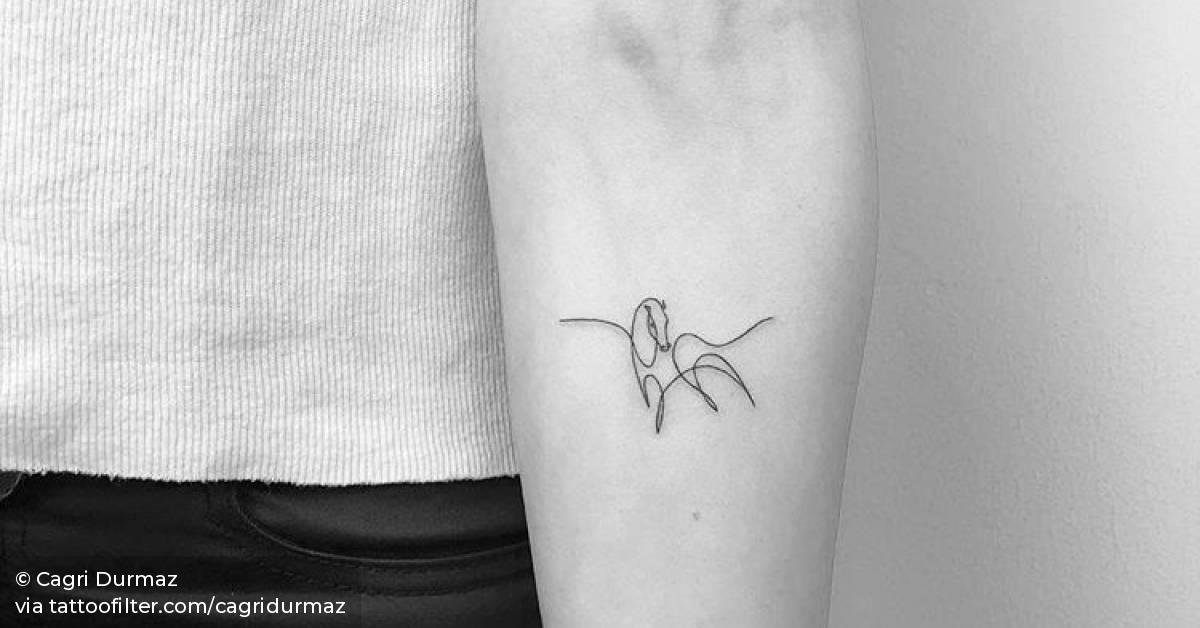 Continuous line pegasus tattoo on the inner forearm.