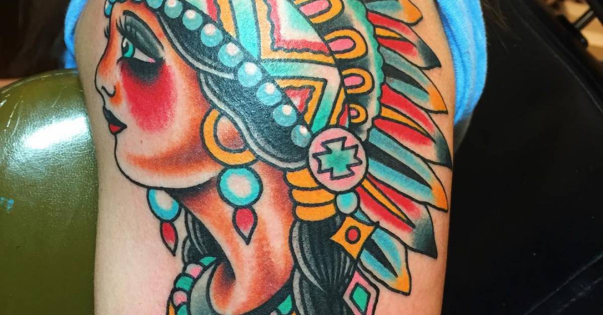 Traditional style native American chief tattoo on the
