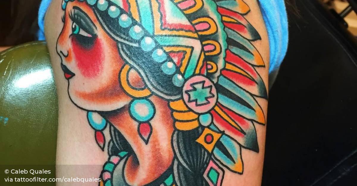 Traditional style native American chief tattoo on the