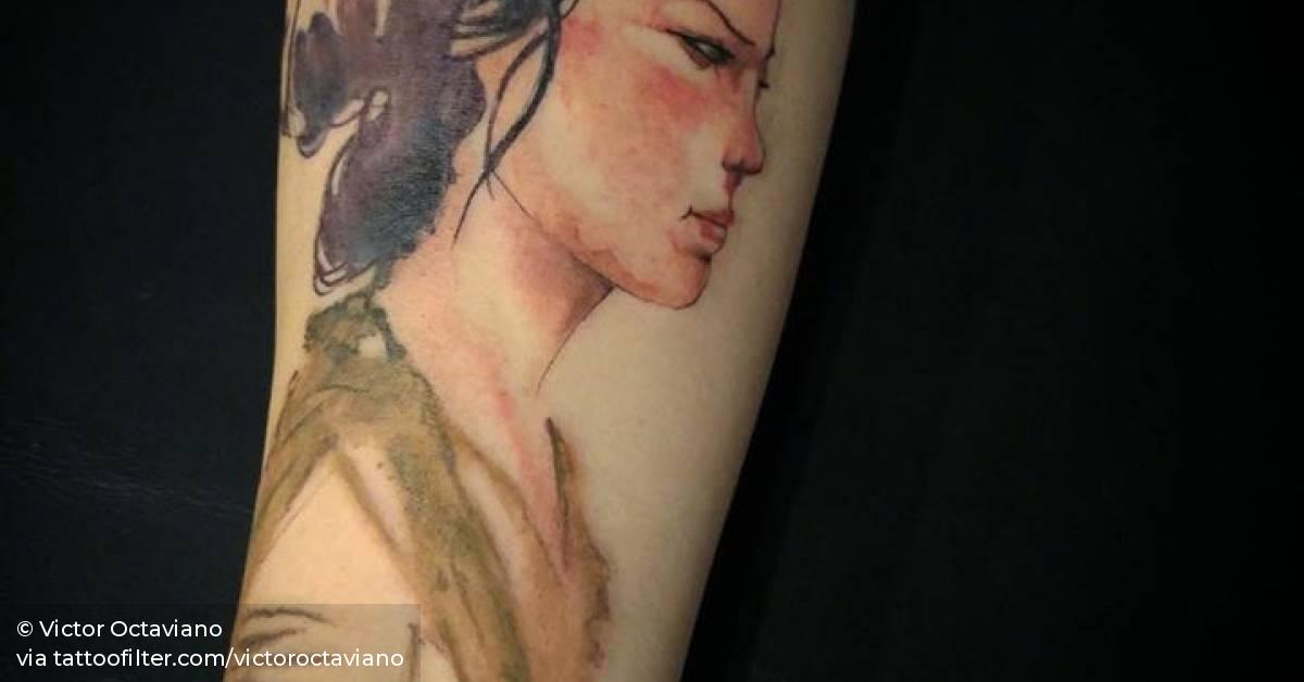 Watercolor Rey (from Star Wars) tattoo on the right