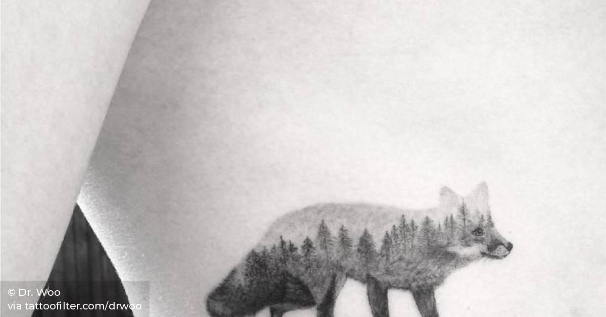 Double exposure fox inspired by the artwork of Andreas
