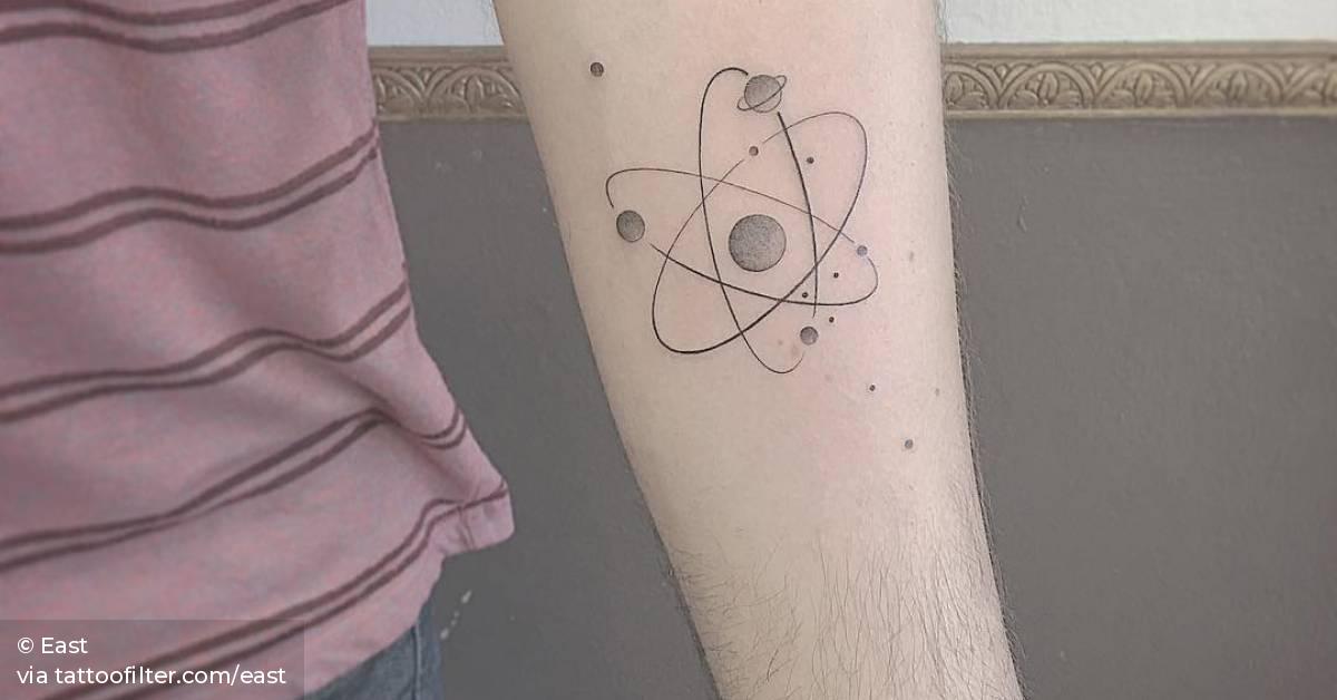 Fine line style solar system tattoo on the left inner