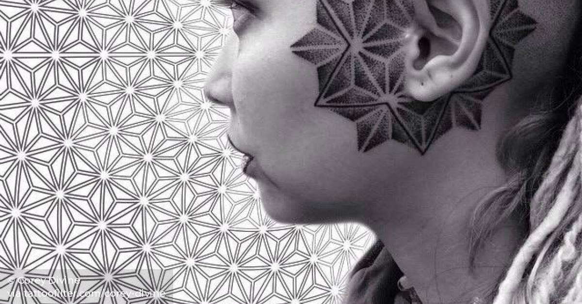 Asanoha patterned star tattoo on the face, surrounding