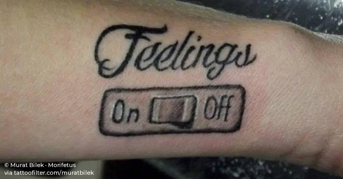 Forearm tattoo of a switch to turn on the feelings. By