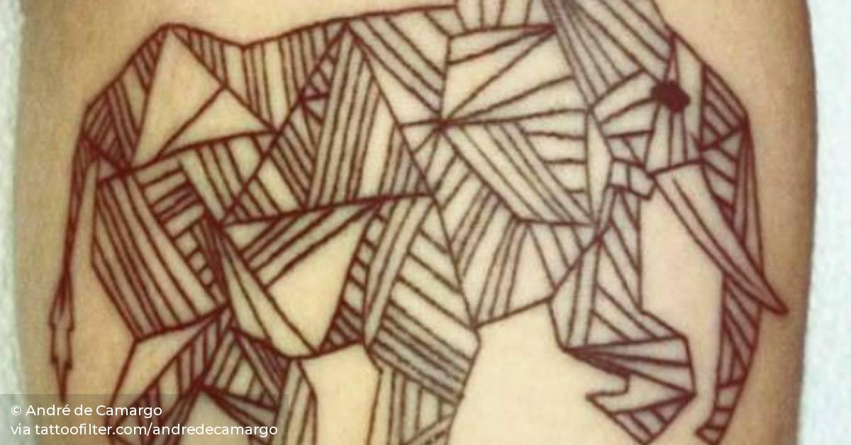 Polygon elephant tattoo by André de Camargo.