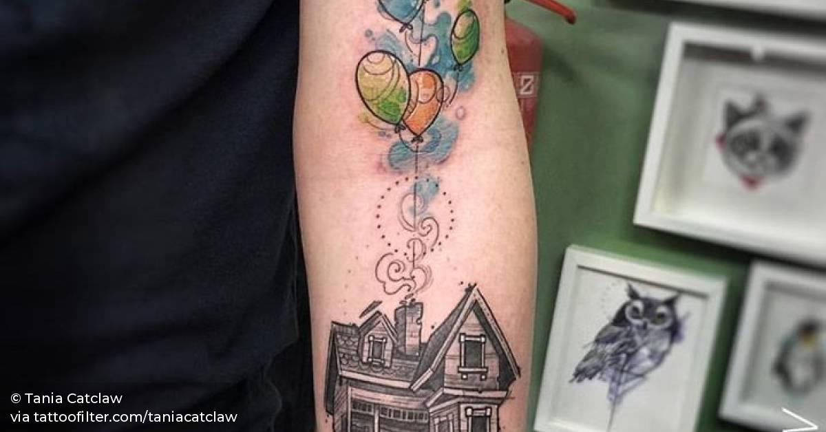 Up (Movie) inspired sketch work style tattoo on the