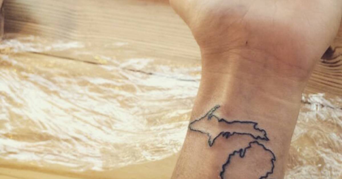 Wrist tattoo of the Michigan map on Joie.