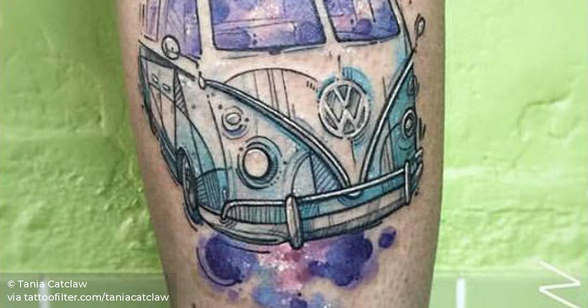 Sketch work style Volkswagen Type 2 (T1) van tattoo on