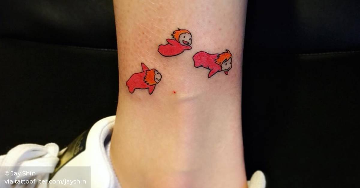 Ponyo inspired tattoo on the ankle.