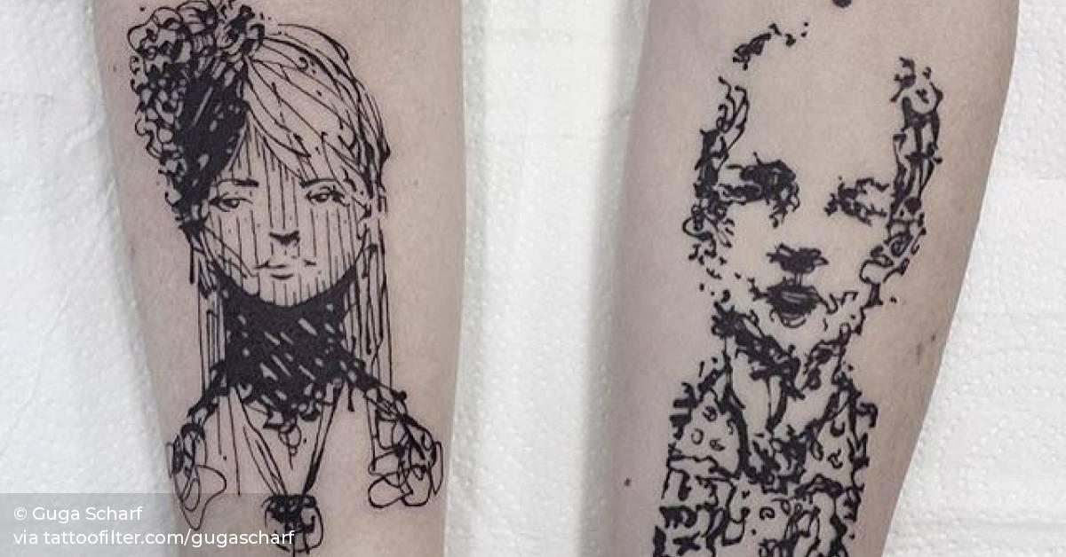 Woman portrait tattoos on the forearm.