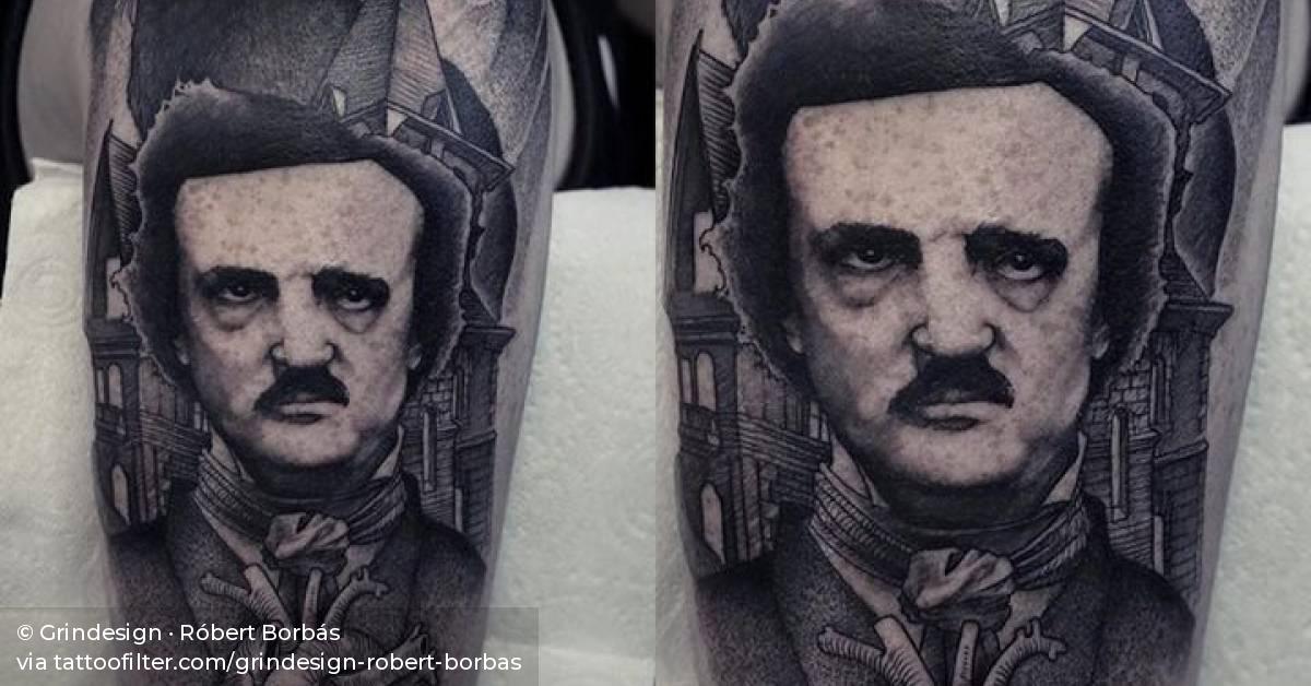 Edgar Allan Poe inspired tattoo on the right upper arm