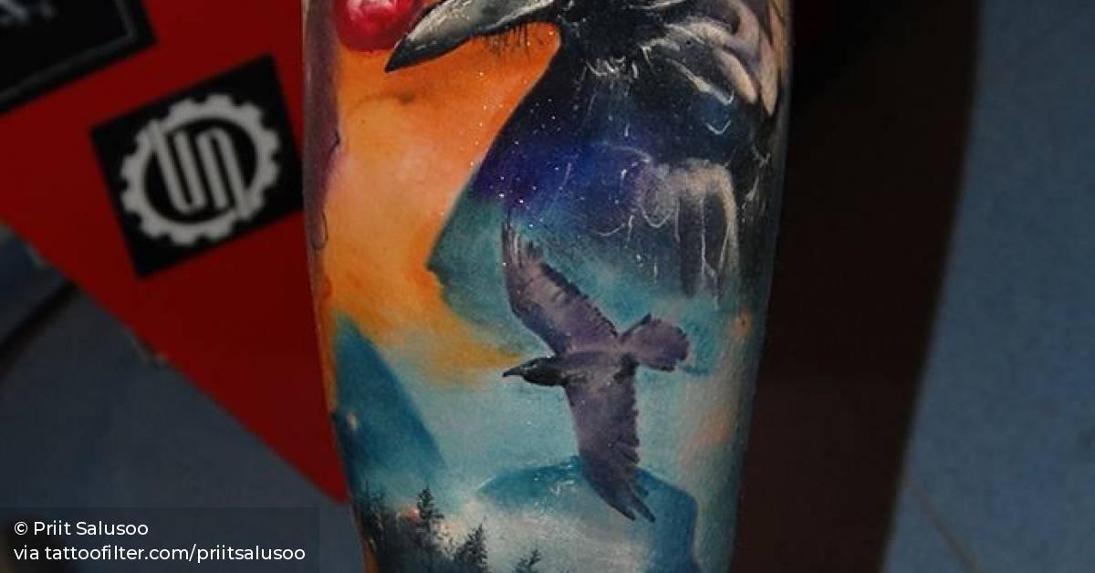 Raven sleeve tattoo.