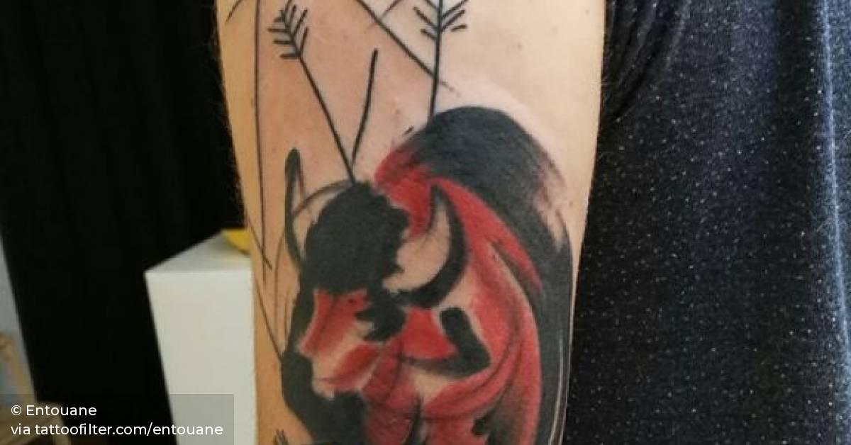 Freehand buffalo tattoo.