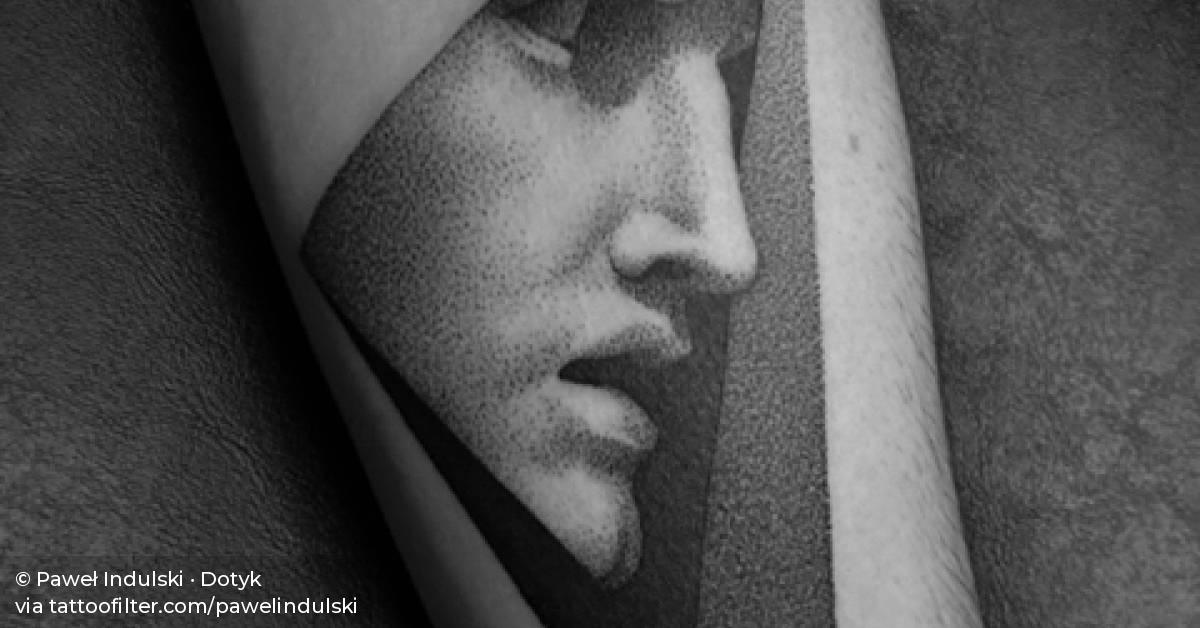 Dotwork style sculpture face tattoo on the left inner