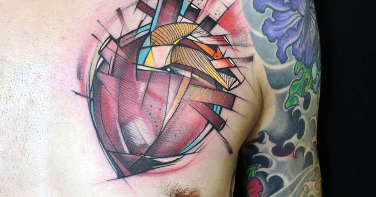 Cubist heart on the chest. By Jan Mráz.