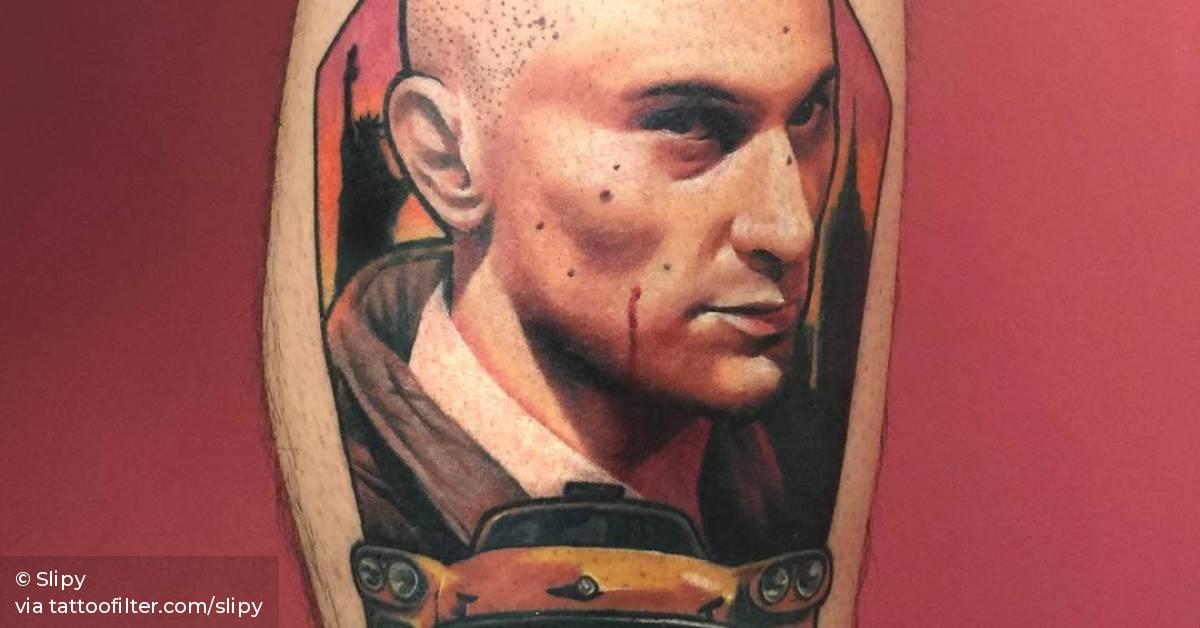 Taxi Driver inspired realistic tattoo on the calf.