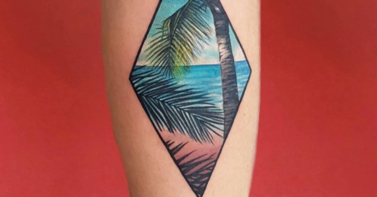 Beach landscape rhombus tattoo on the left inner