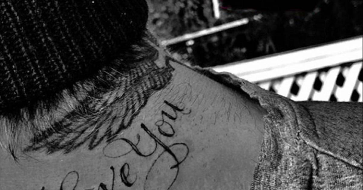 "I love you" tattoo on David Beckham's left side of the