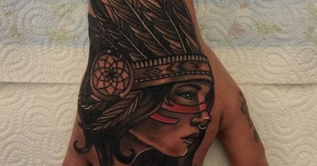Neotraditional native American woman tattoo on the