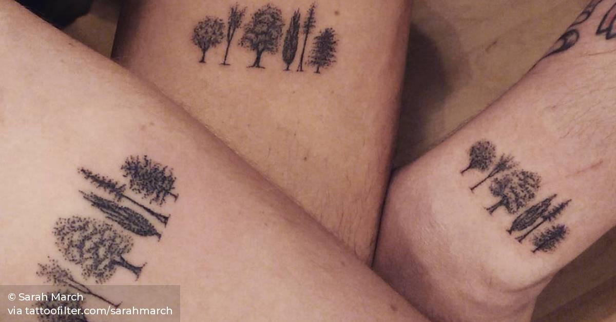 Hand poked matching trees.