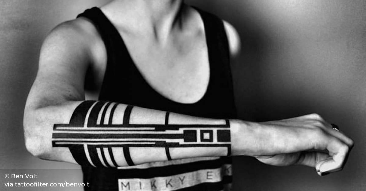 An abstract linear architectural forearm cuff for Eden.