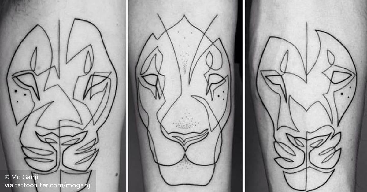 Three different continuous line Lion face tattoos.
