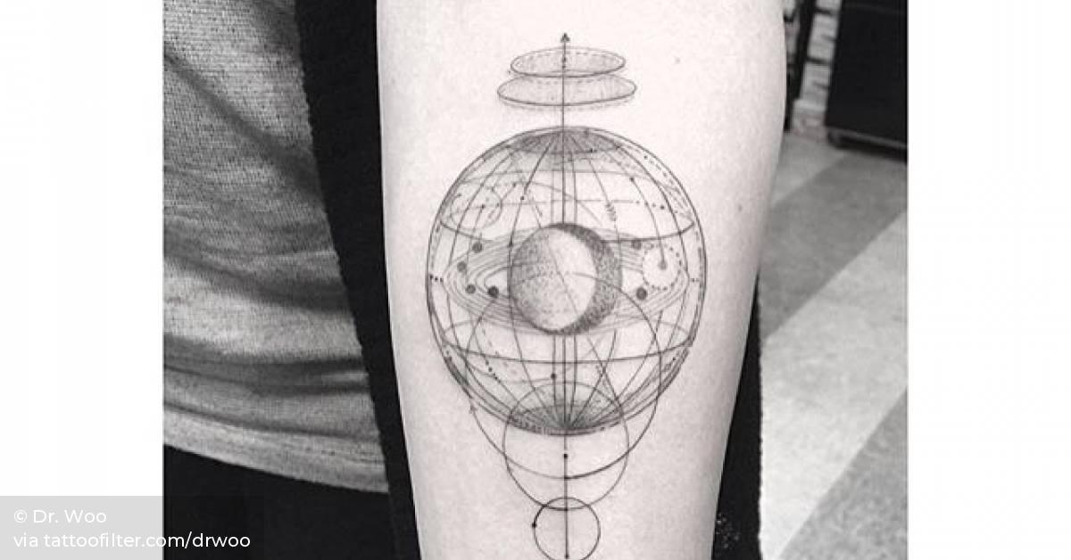 Fine line geometric shapes on the left inner forearm.