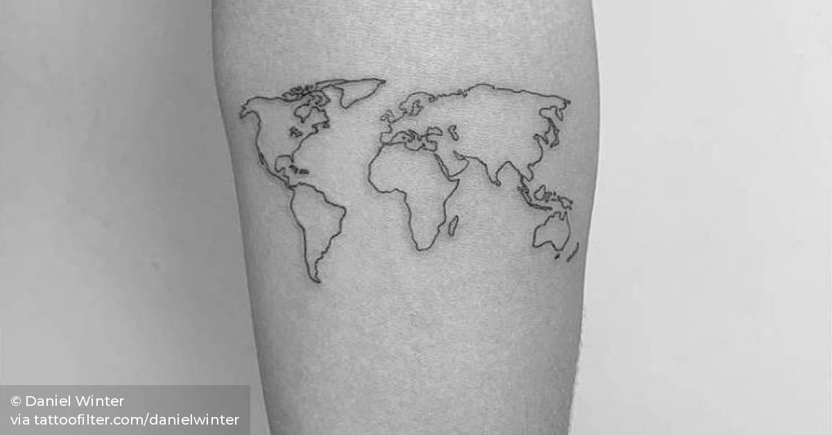 World map tattoo on the inner forearm.