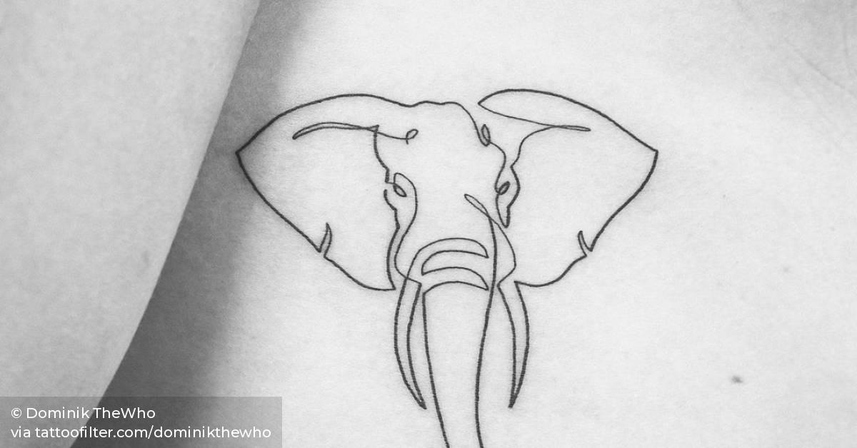 Single line elephant tattoo on the right side ribcage.