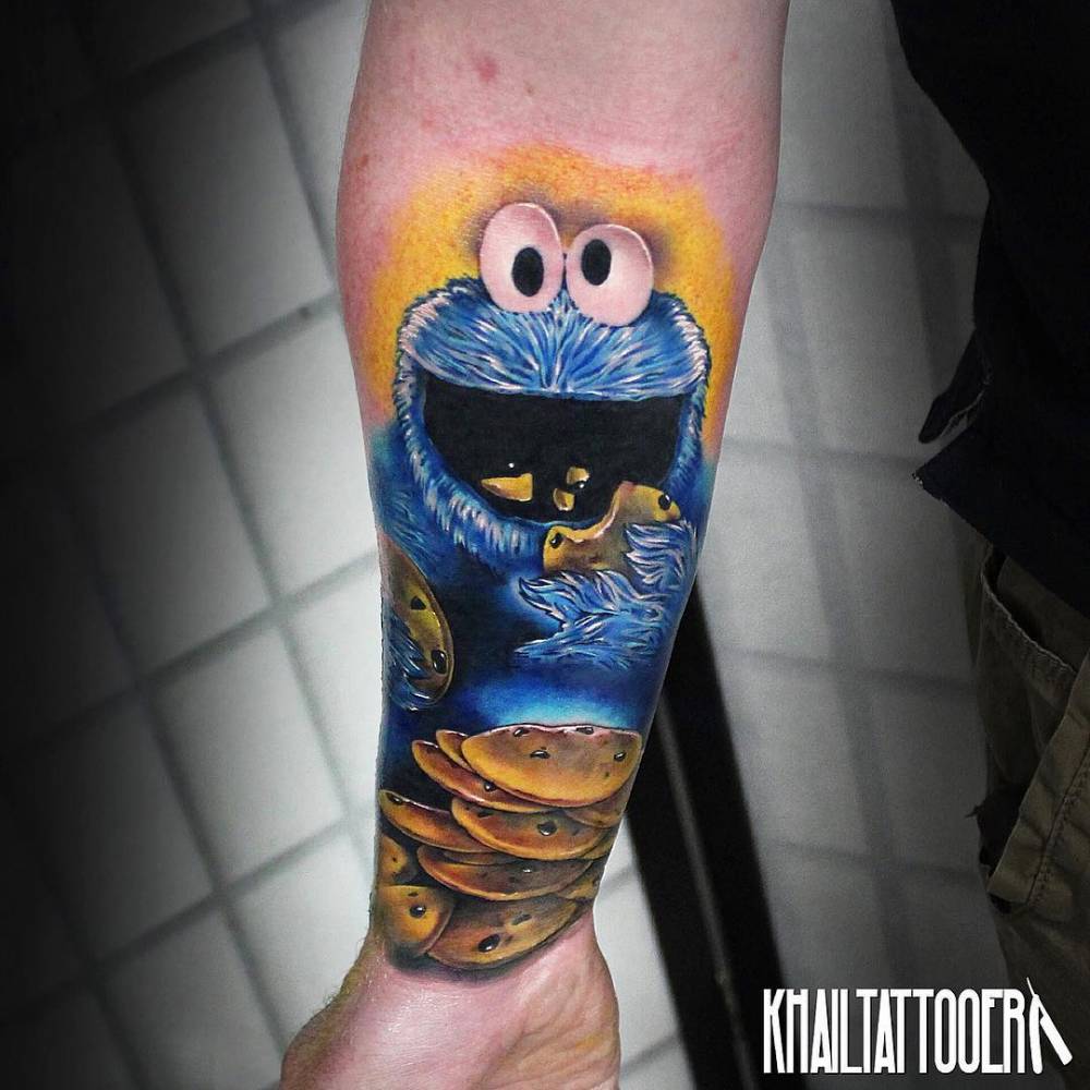 Cookie Monster Tattoo On The Inner Forearm 