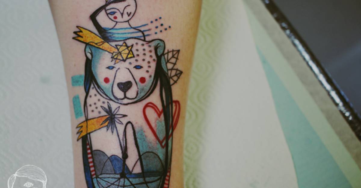 Illustrative polar bear tattoo. Design by Lucy Bumpkin.