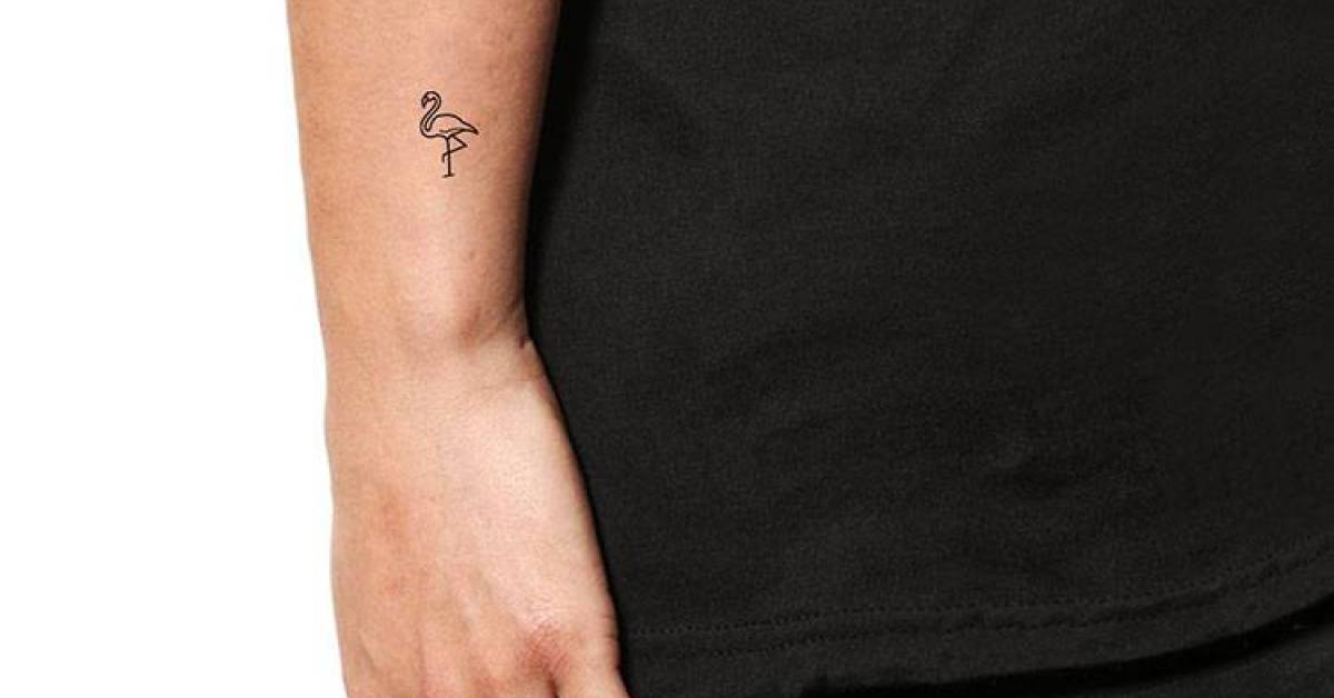 Fine line flamingo temporary tattoo, get it here