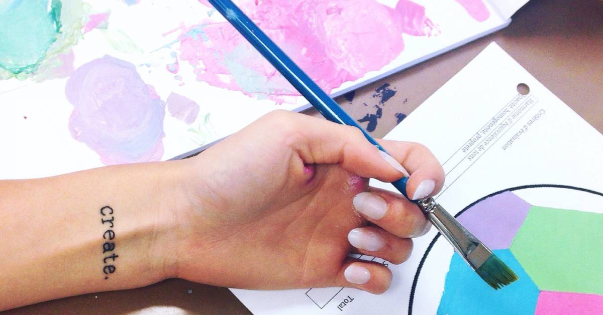 'Create.' tattoo on Gabrielle's wrist.