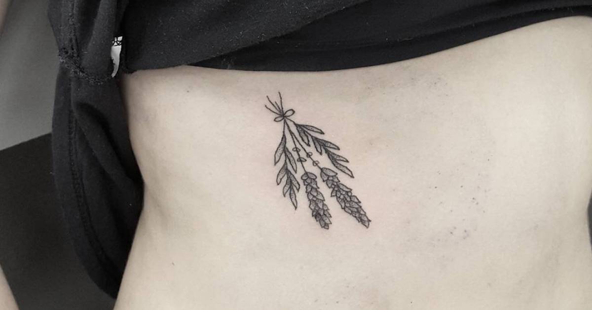 Lavender flowers on the ribcage.