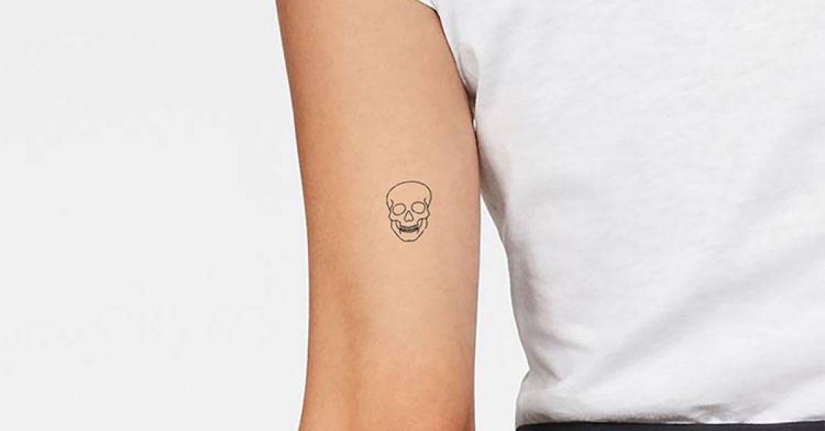 Fine line skull temporary tattoo, get it here