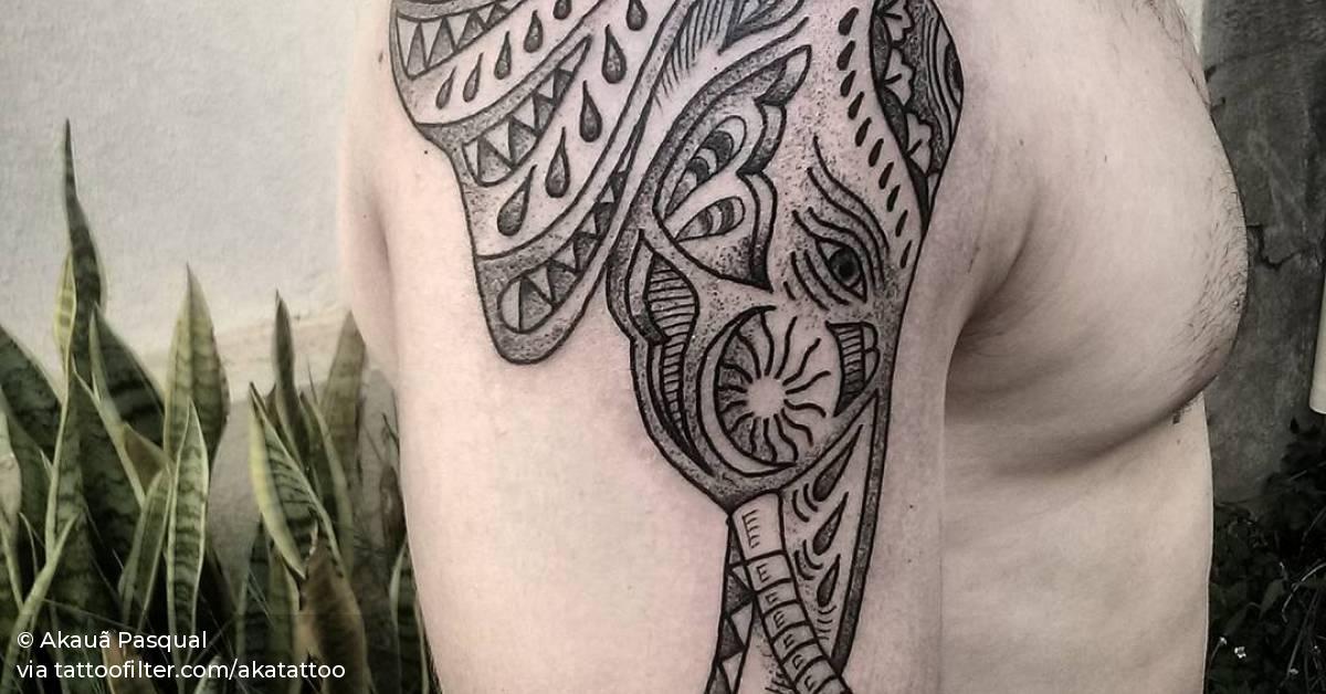 Neotraditional-ornamental style elephant head tattoo on