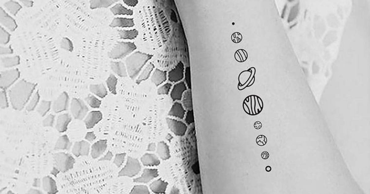 Fine line style solar system temporary tattoo, get it