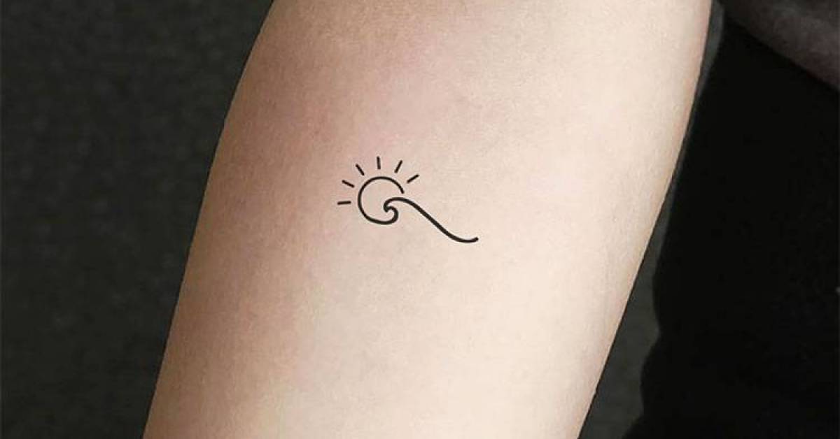 Minimalist wave and sun tattoo, get it here