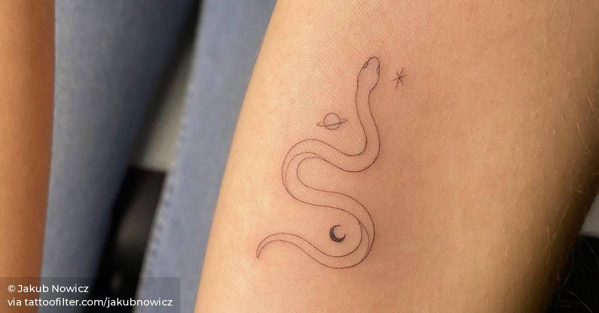 Single needle snake tattoo on the inner forearm.
