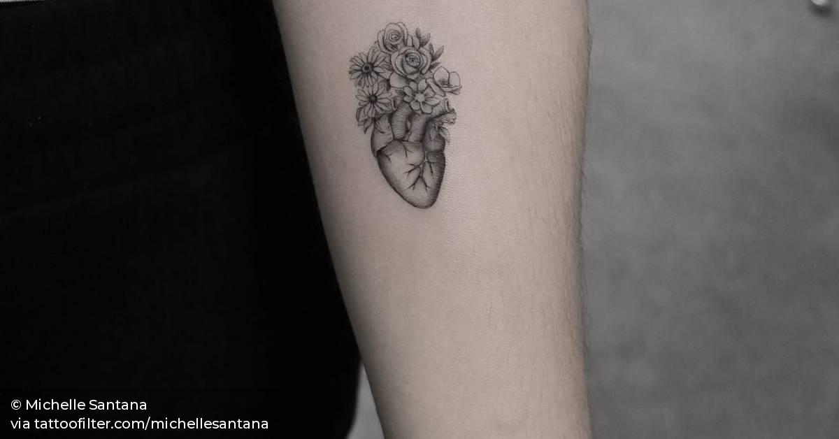 Anatomical heart with flowers.