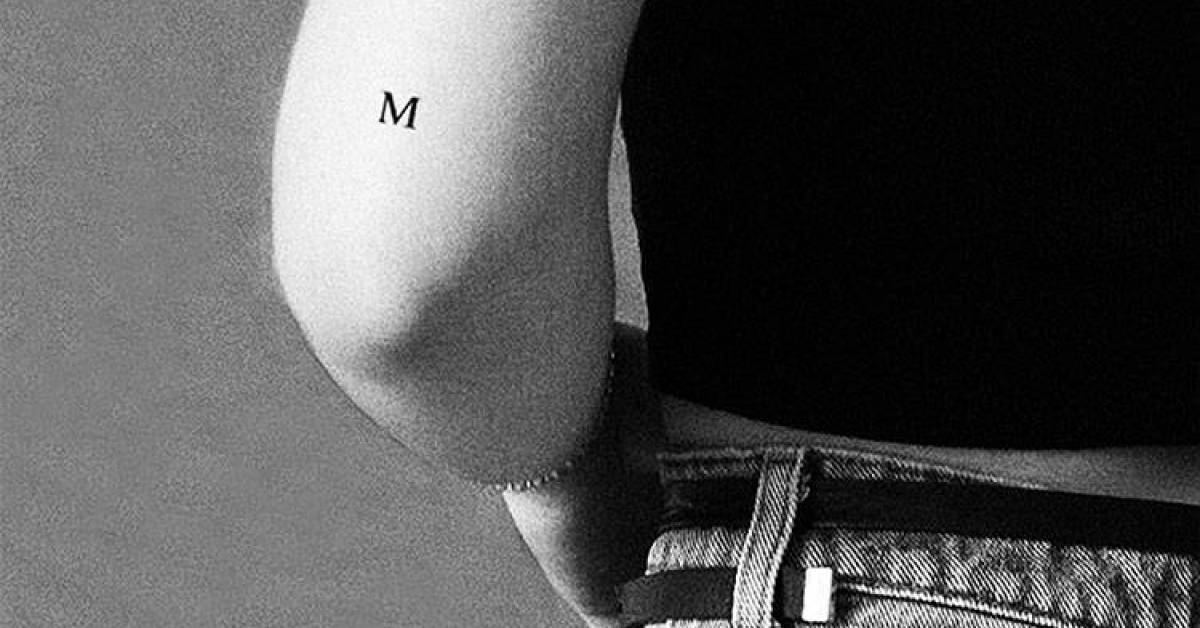 Serif capital M letter temporary tattoo, get it here