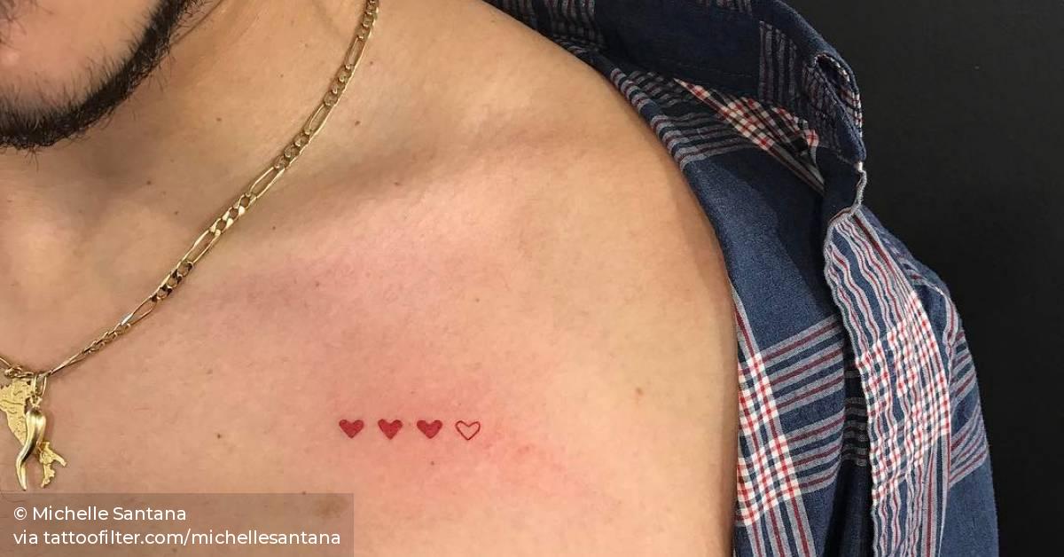 Unfilled red hearts on the chest.