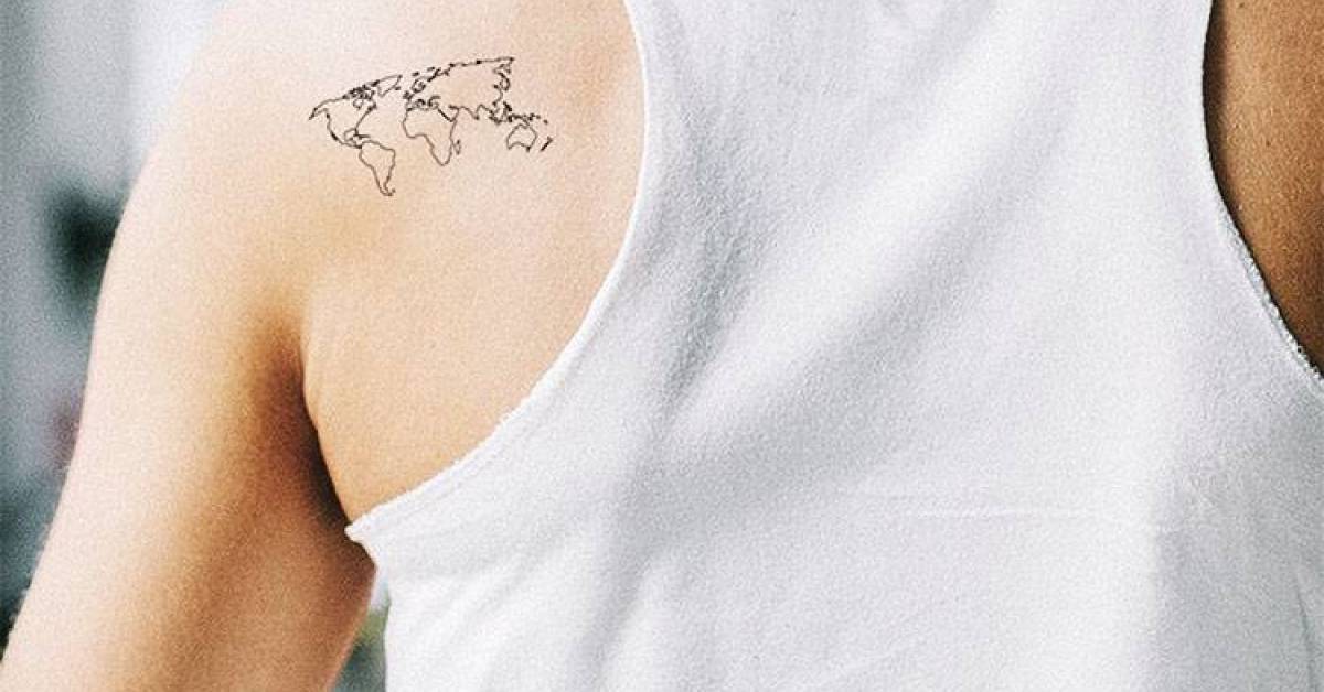 Fine line world map temporary tattoo, get it here
