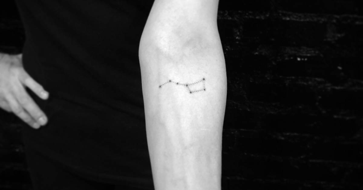 Big dipper tattoo on the left inner forearm.