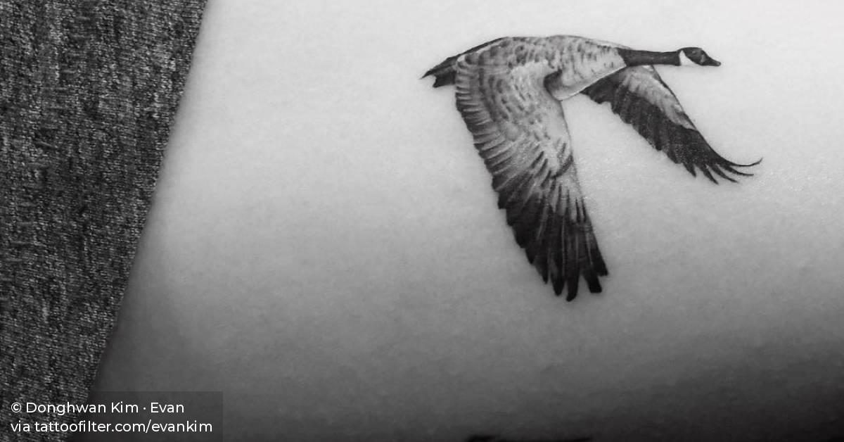 The goose tattoo on the left inner arm.