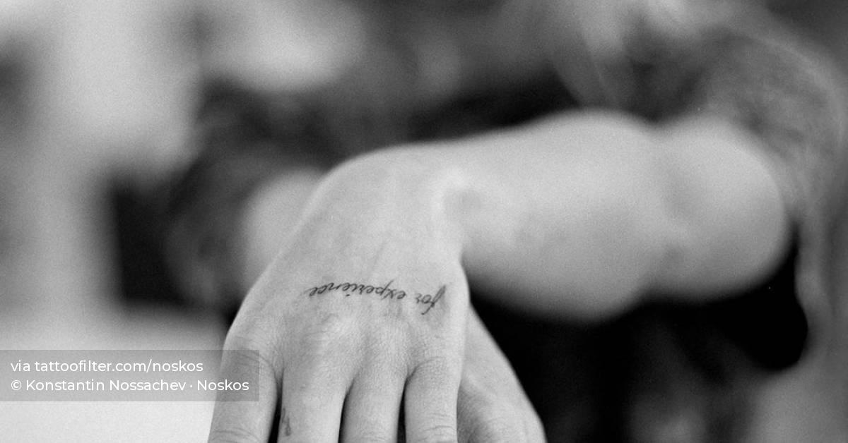 "For experience" - Rachel Harris' lettering tattoo