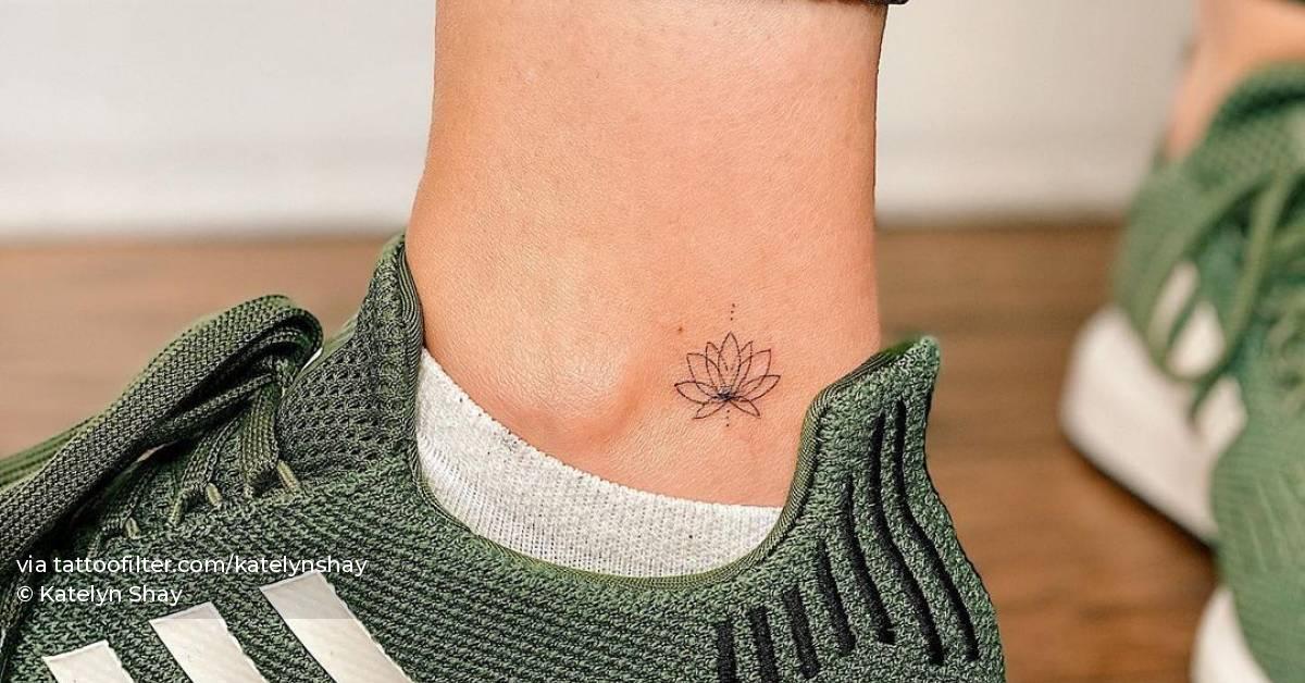 Single needle lotus flower tattoo on ankle