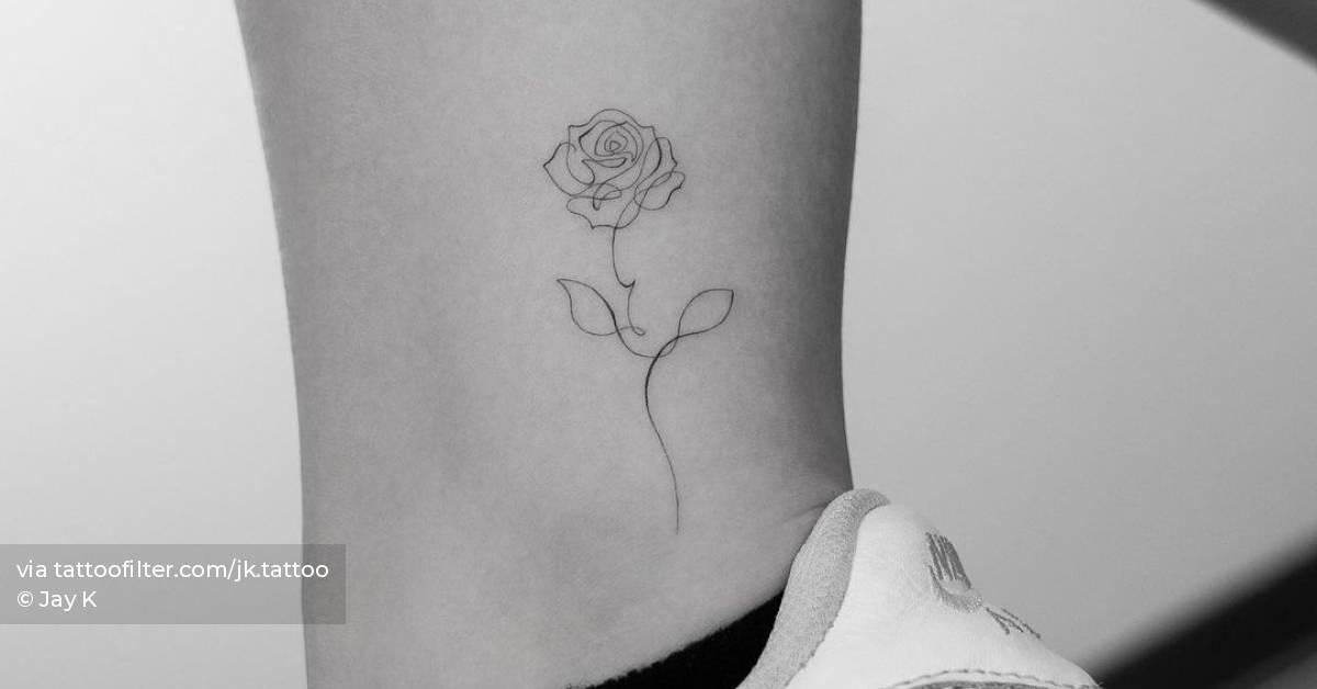 Single Line Rose Tattoo on Ankle