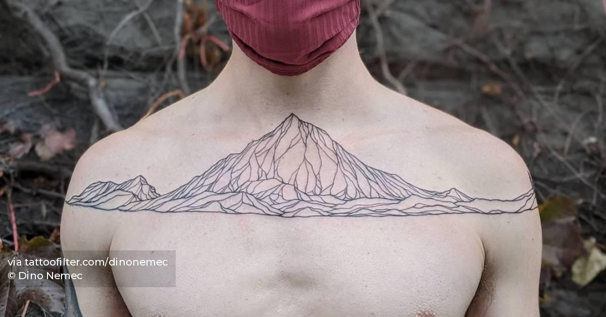 Freehand Antarctica's Mount William tattooed in line