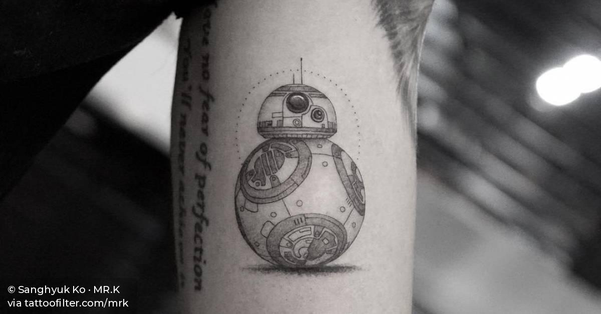 Single needle BB-8 tattoo on the left bicep.